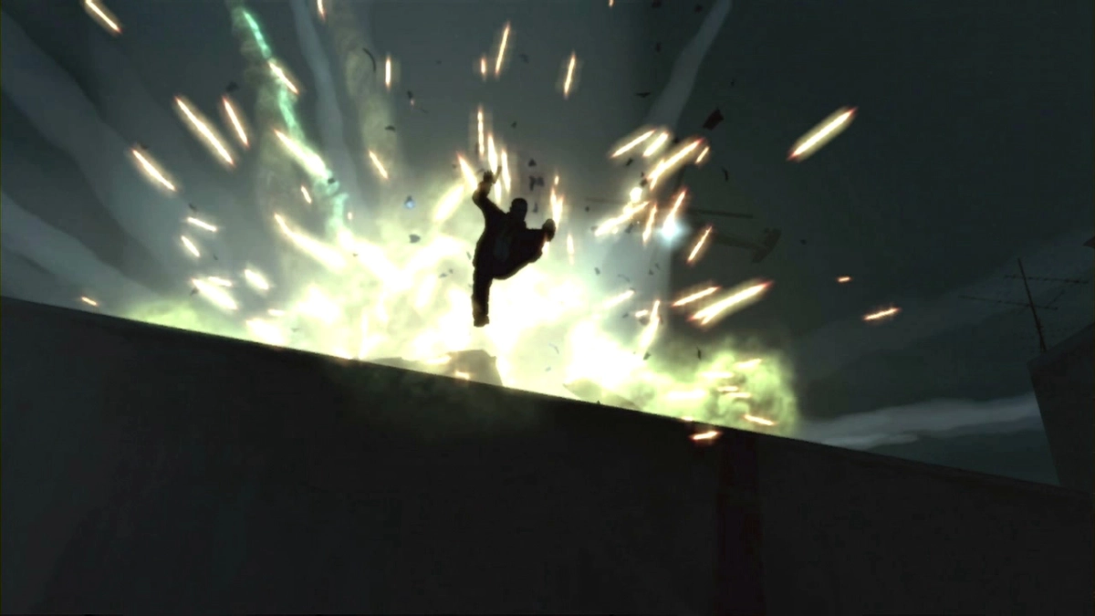 Niko jumps to escape an explosion